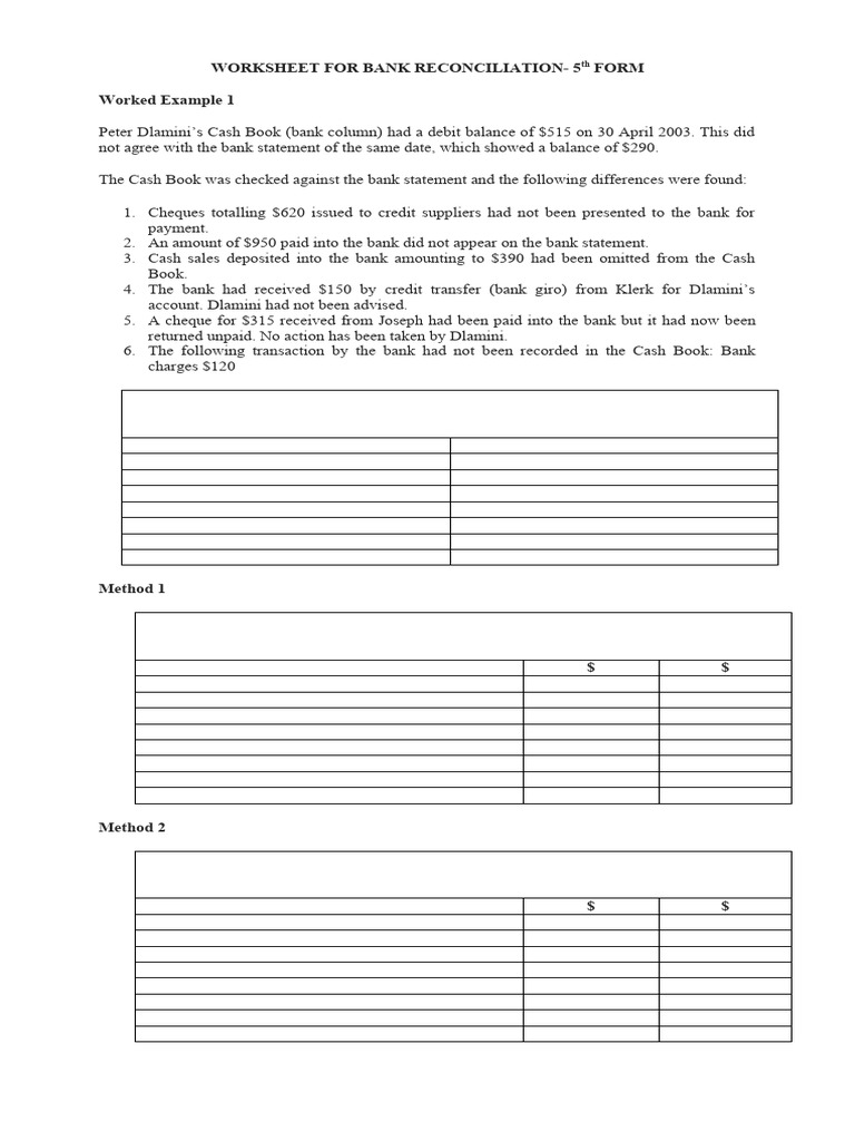 Bank Reconciliation Worksheet Guide | PDF | Cheque | Banks