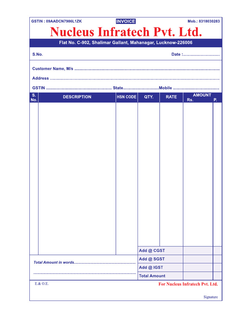 Nucleus Infratech PVT LTD BILL | PDF