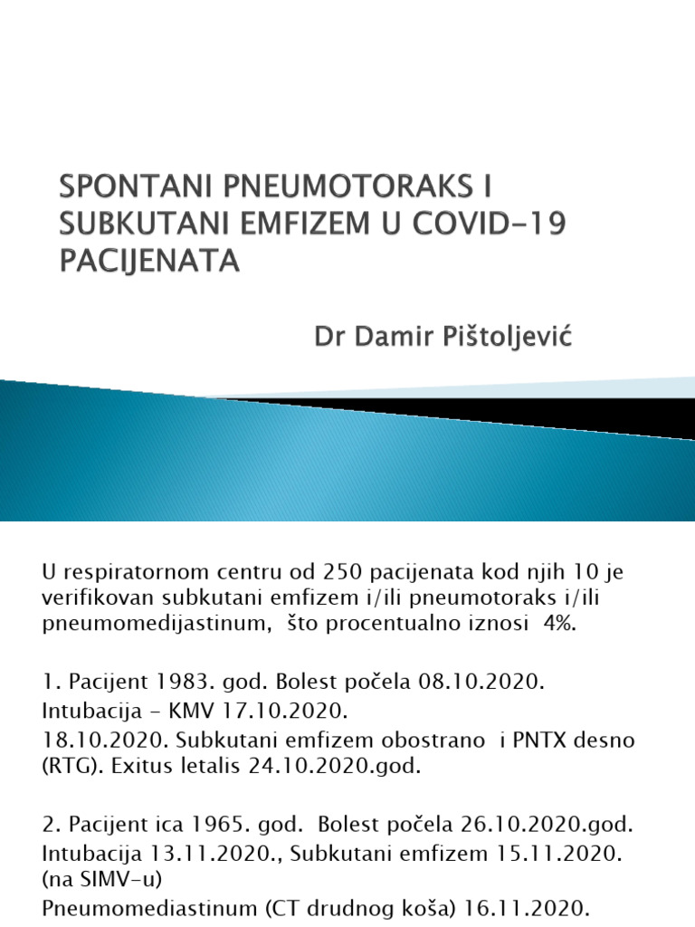 Pojava Subkutanog Emfizema, Pneumotoraksa I Pneumomedijastinuma Kod | PDF