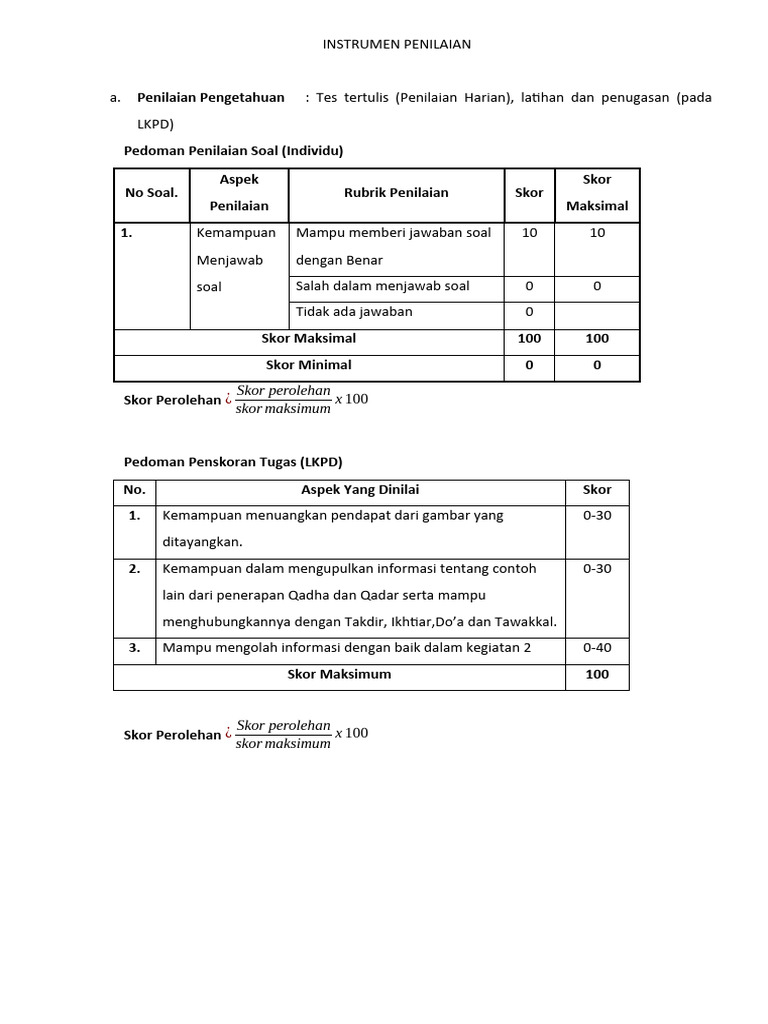 Instrumen Penilaian Pai | PDF