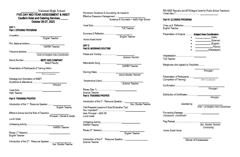 INSET - 3 Day Program Flow | Download Free PDF | Behavior Modification