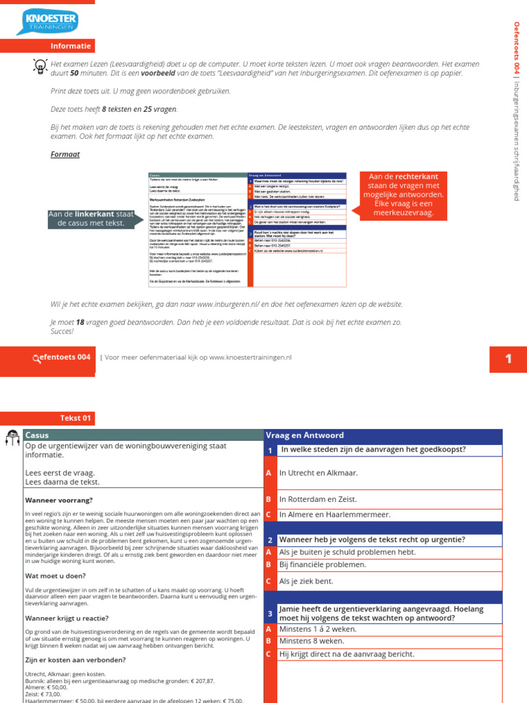 Leesexamen 004 A2 | PDF