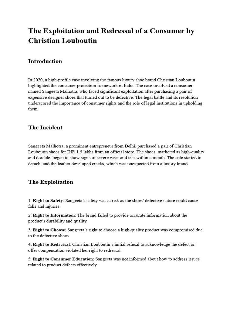 The Exploitation and Redressal of A Consumer by Christian Louboutin ...