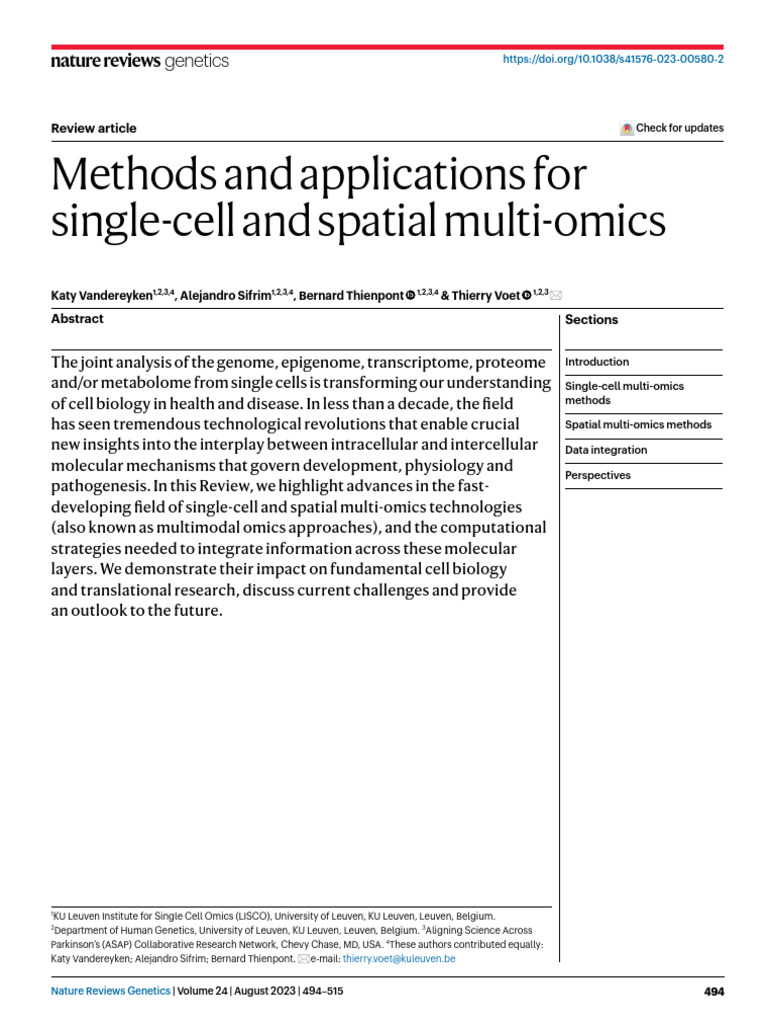 Single-Cell and Spatial Multi-Omics Review | PDF | Transcriptome | Dna ...