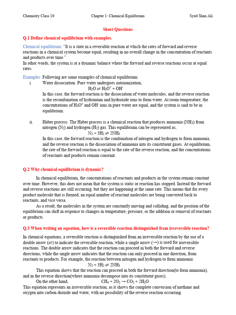 Chapter 1 Chemical Equilibrium Complete - 105100 | Download Free PDF ...