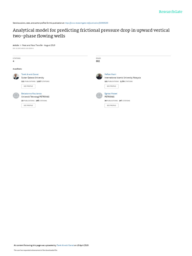 Analytical Model For Predicting Frictional Pressure Drop in Upward Vertical Two-Phase Owing ...