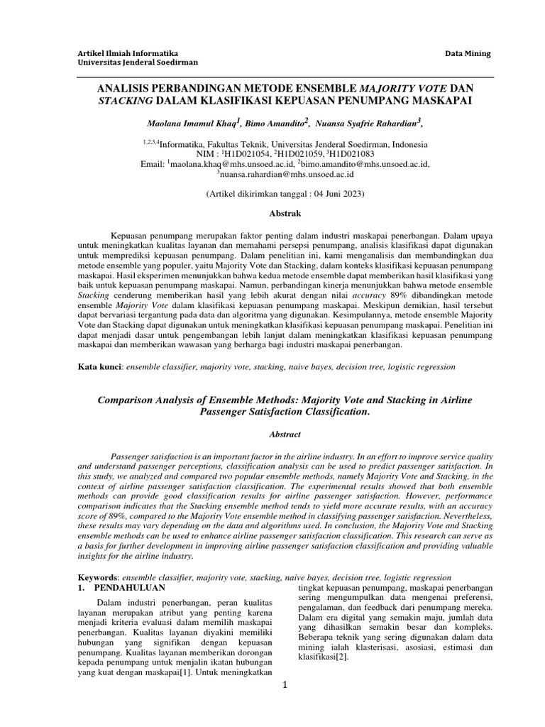 ANALISIS PERBANDINGAN METODE ENSEMBLE MAJORITY VOTE DAN STACKING DALAM ...