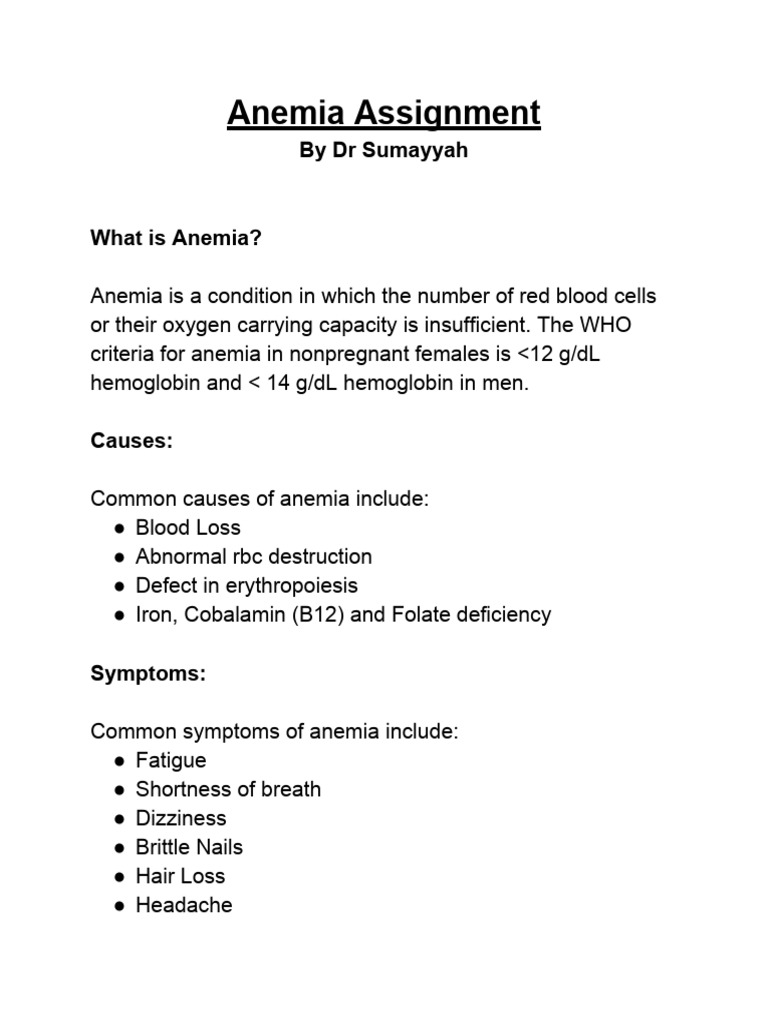 Anemia Assignment | Download Free PDF | Anemia | Blood