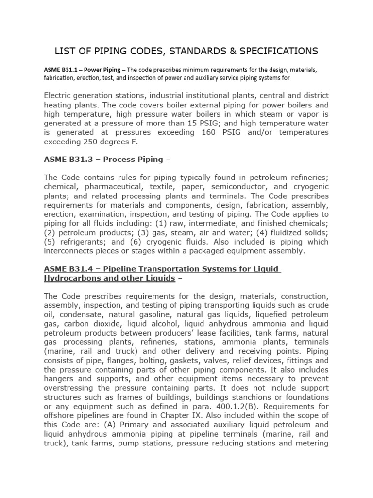 Piping Codes Listing | Download Free PDF | Pipe (Fluid Conveyance ...