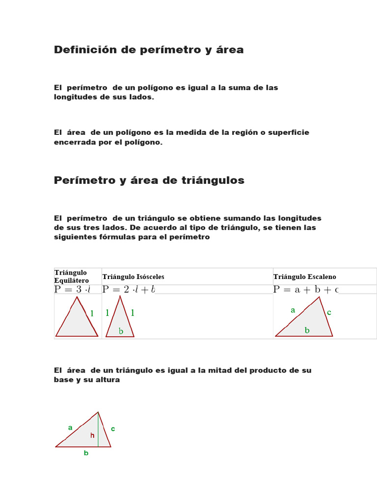 Definición de Perímetro y Área | Descargar gratis PDF | Zona | Triángulo
