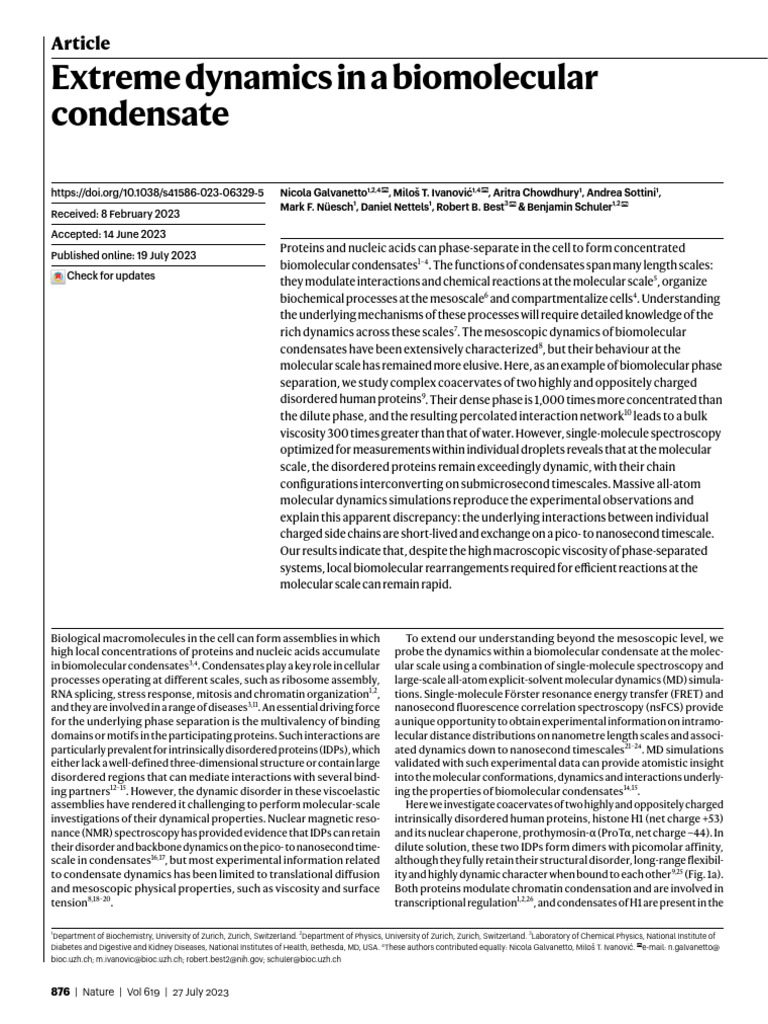 Extreme Dynamics in A Biomolecular Condensate: Article | PDF ...