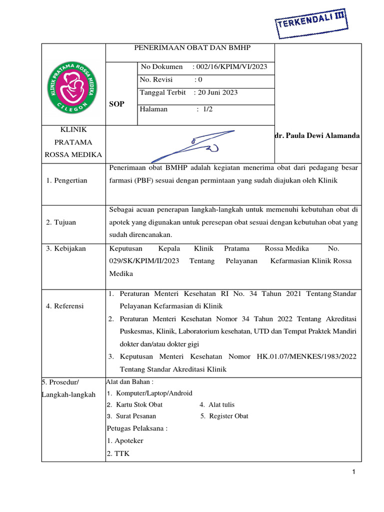 Sop Penerimaan Obat Dan BMHP | PDF