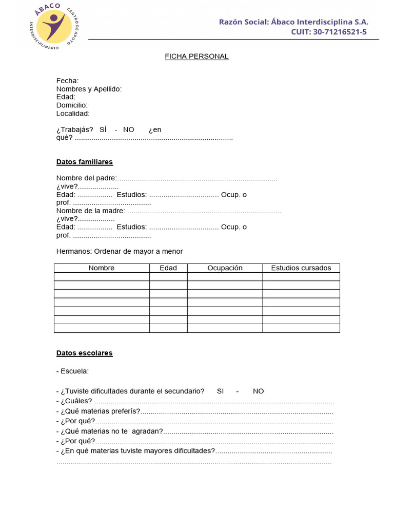 Ficha Personal | PDF