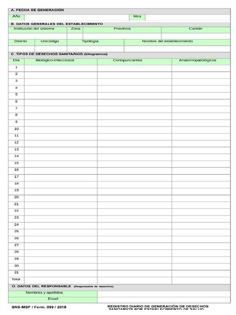 Formulario 099 registro de desechos | PDF