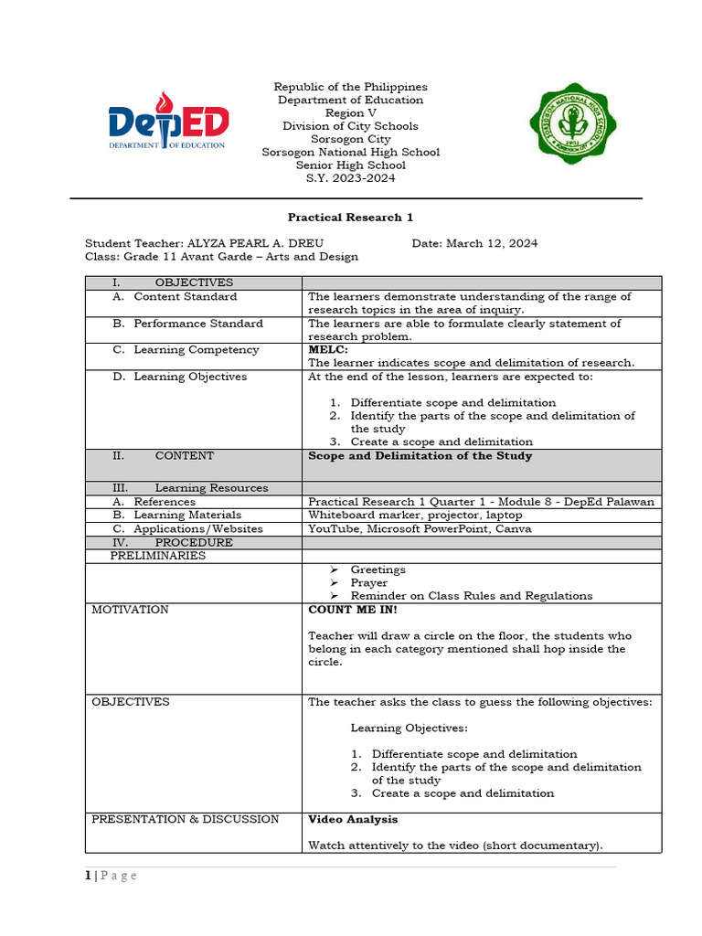 PR1 Scope and Delimitation | PDF | Learning | Teachers
