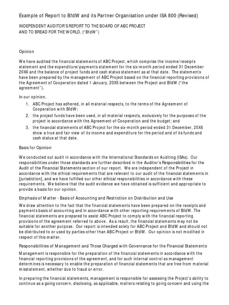 ISA 800 Audit Report for ABC Project | PDF | Financial Audit | Audit