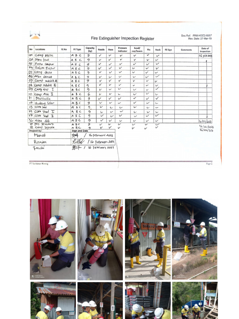 20230216 Fire Extinguisher Inspection Register | PDF