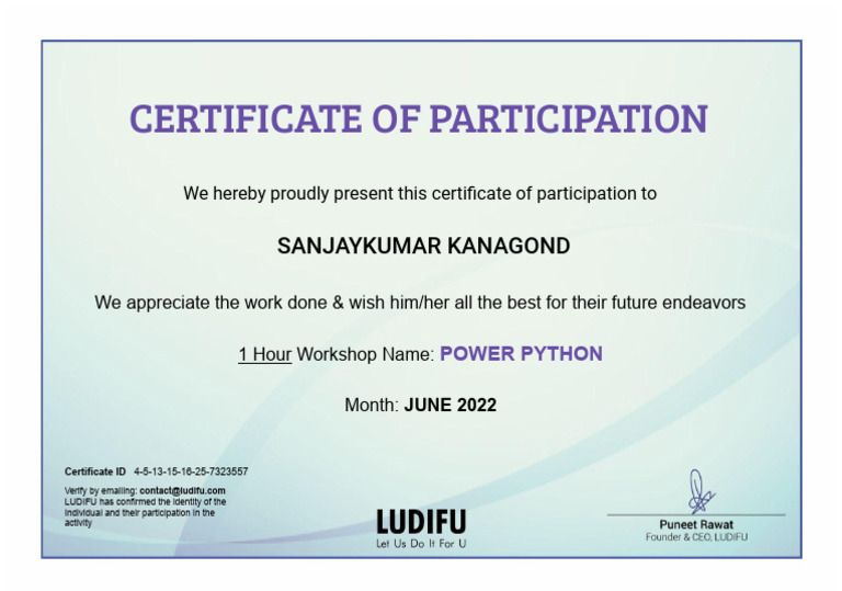 Power Python Workshop Certificate | PDF