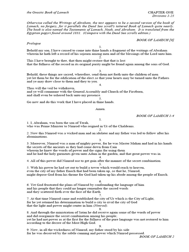 The Gnostic Edition of the Lost Book Of Lamech | PDF | Noah | Ham (Son ...