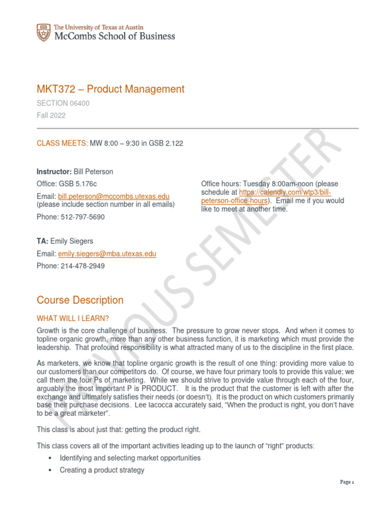 Peterson---MKT372-Product-Management-Syllabus | Download Free PDF ...