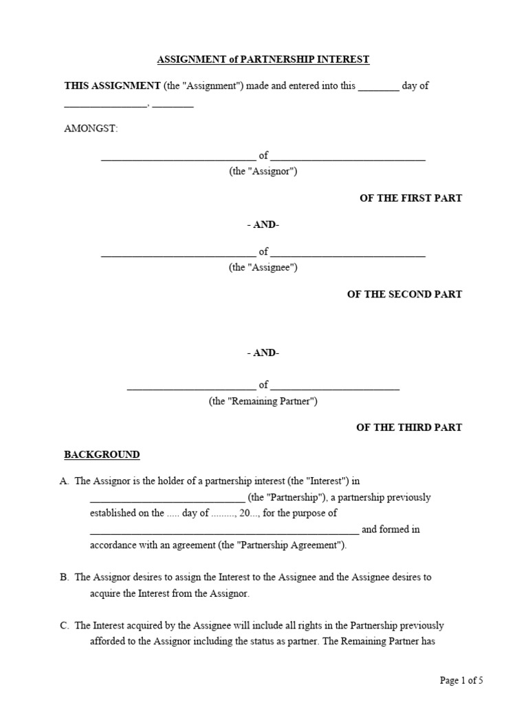 Assignment of Partnership Interest | PDF | Assignment (Law) | Consent