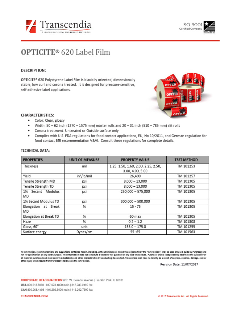 Transcendia - Technical Datasheet Opticite 620 - 0 | PDF | Applied And ...
