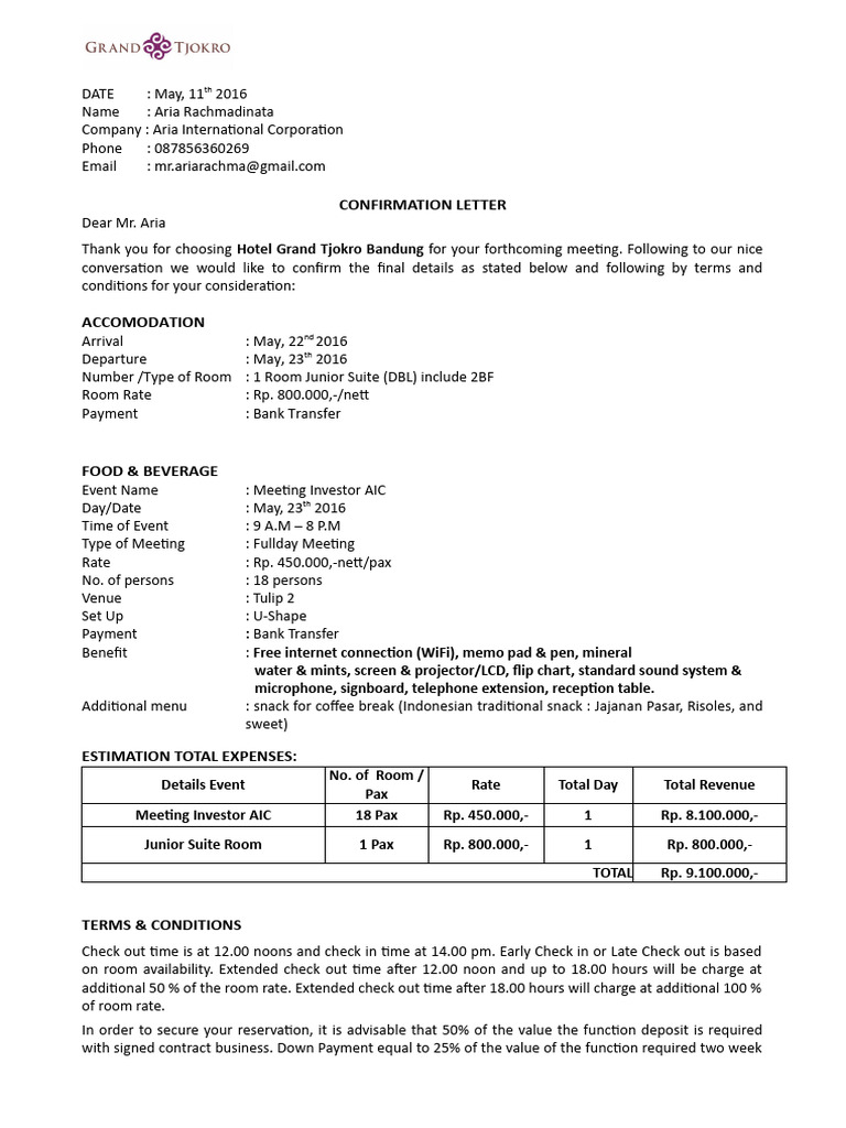 Confirmation Letter AIC | PDF | Fee | Payments