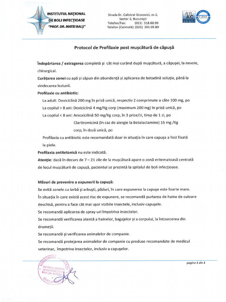 Protocol Profilaxie Post Muscatura de Capusa | PDF
