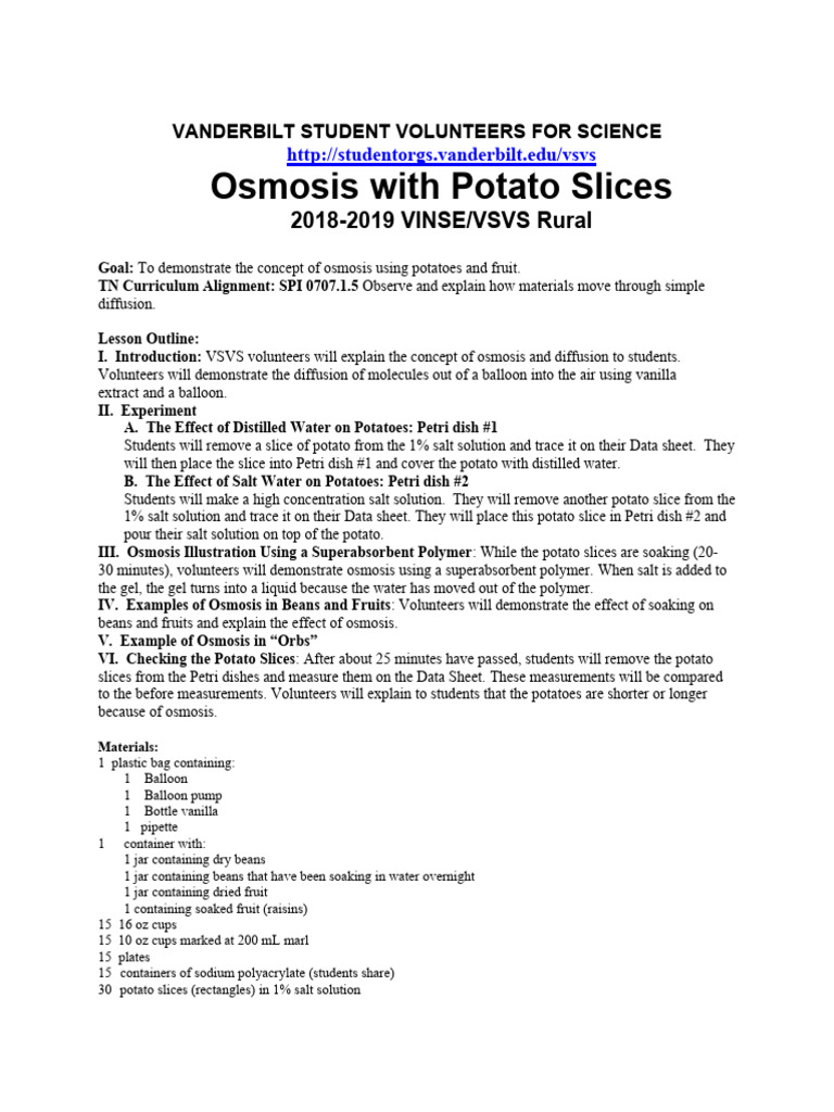 Osmosis in Potato Slices Lesson Plan | PDF | Osmosis | Chemistry