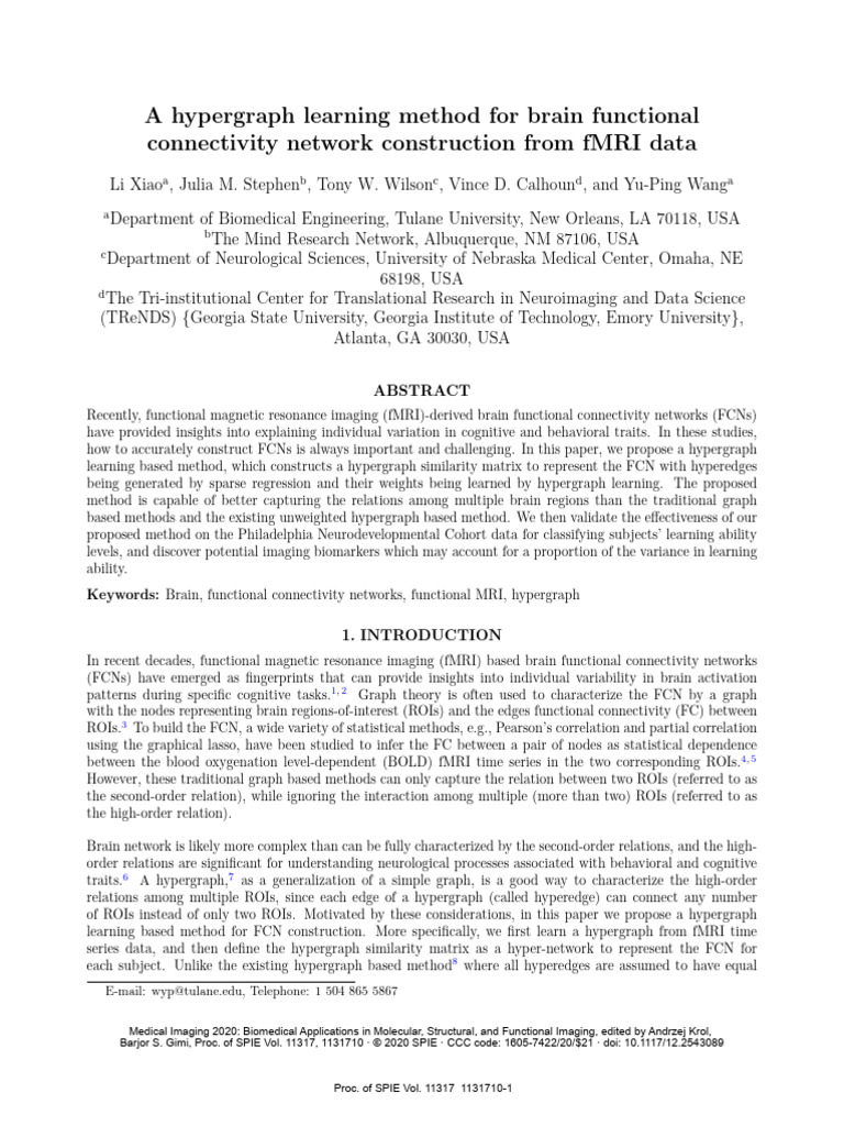 Hypergraph Learning for fMRI FCN Analysis | PDF | Functional Magnetic Resonance Imaging ...