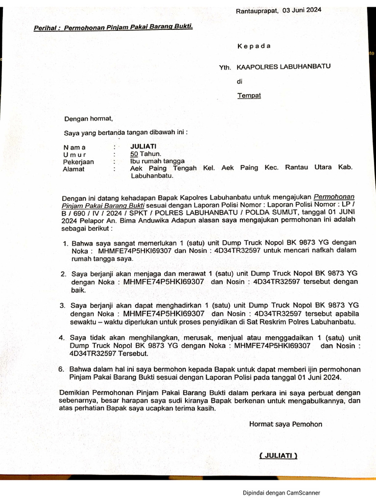 Permohonan Pinjam Pakai Barang Bukti | PDF