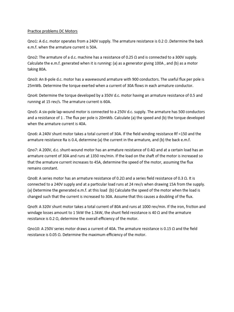 Practice Problems DC Motors | PDF | Science & Mathematics