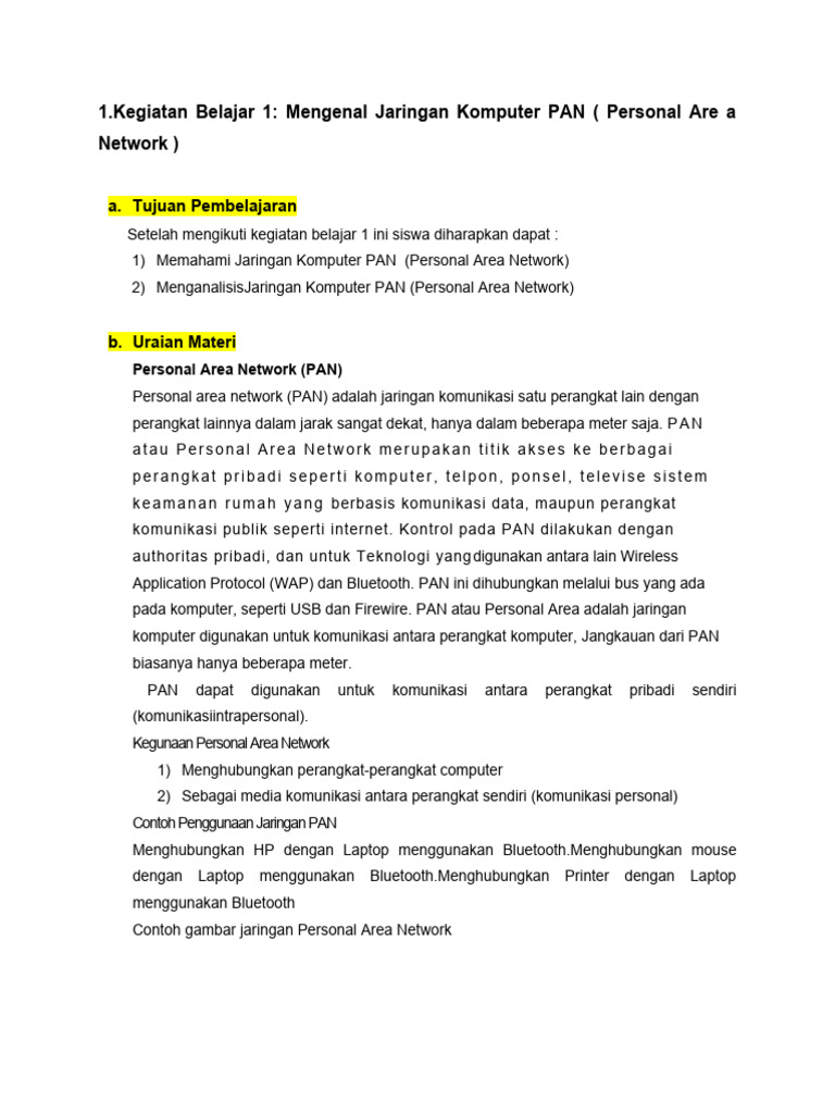 1.kegiatan Belajar 1 - Mengenal Jaringan Komputer PAN Personal Are A ...