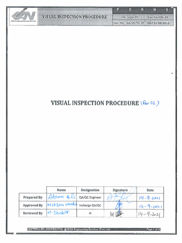 Visual Inspection Procedure (Rev.02) | PDF