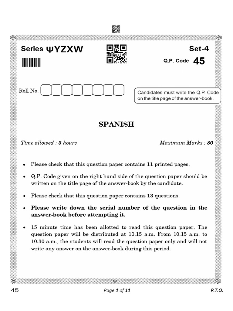 CBSE Class 10 Spanish Question Paper 2023 | PDF