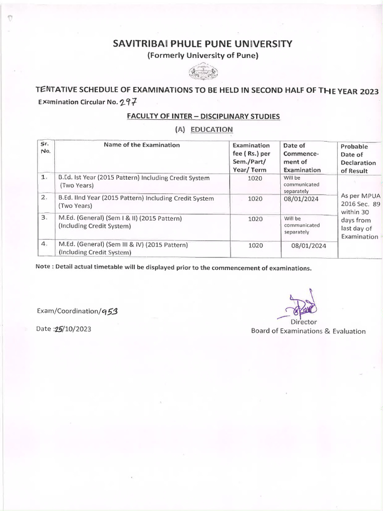 Schedule of Exam Second Half 2023 - IDS - 25102023 | PDF