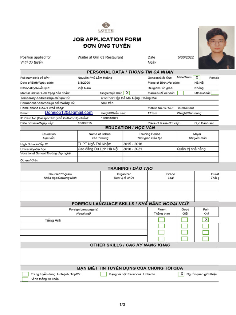 Bản Sao Appendix 2-Application Form | PDF