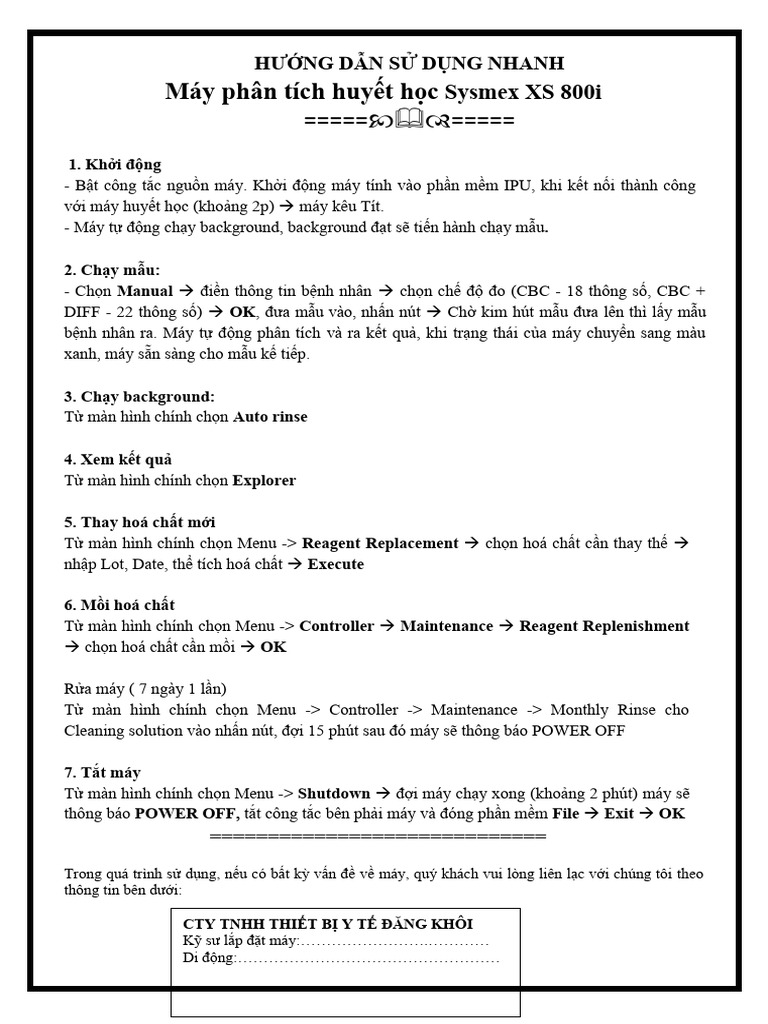 HDSD Nhanh Máy Sysmex XS800i | PDF