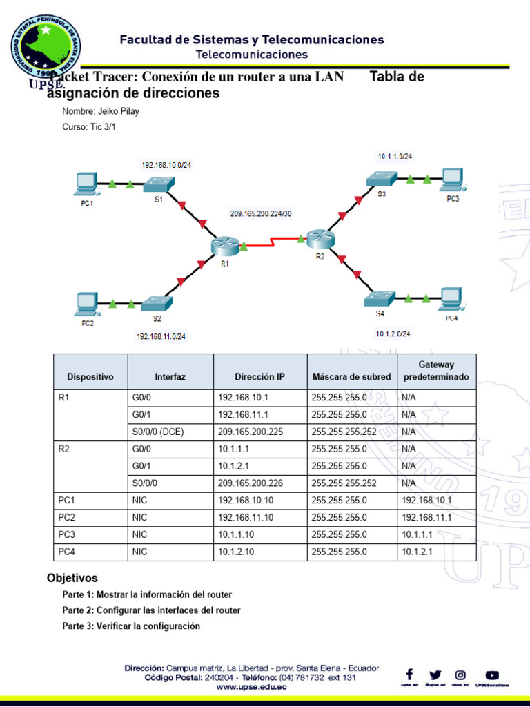 Conexion de Un Router A Una Lan - Tabla de Asignación de Direcciones | PDF | Enrutador ...