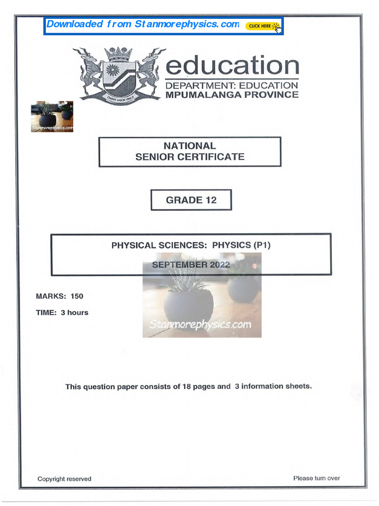 MP Physical Science Grade 12 SEPT 2022 P1 and Memo | PDF | Sound | Waves