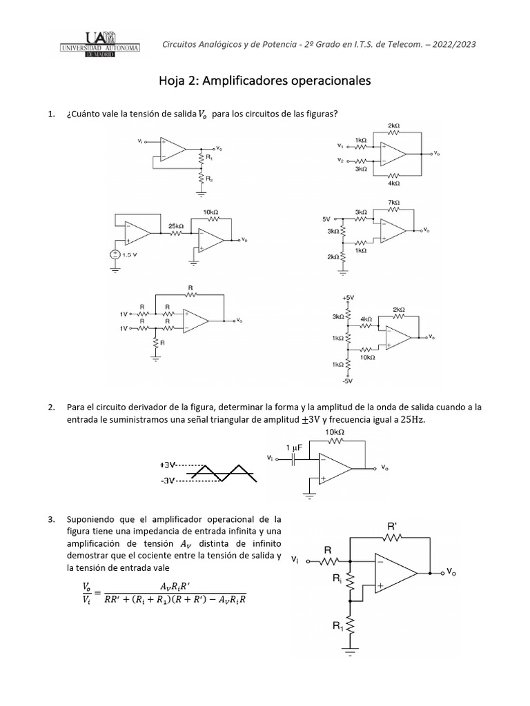 CAP - Ejercicios-2 - Amp Op - 22-23 | PDF | Amplificador operacional | Red eléctrica