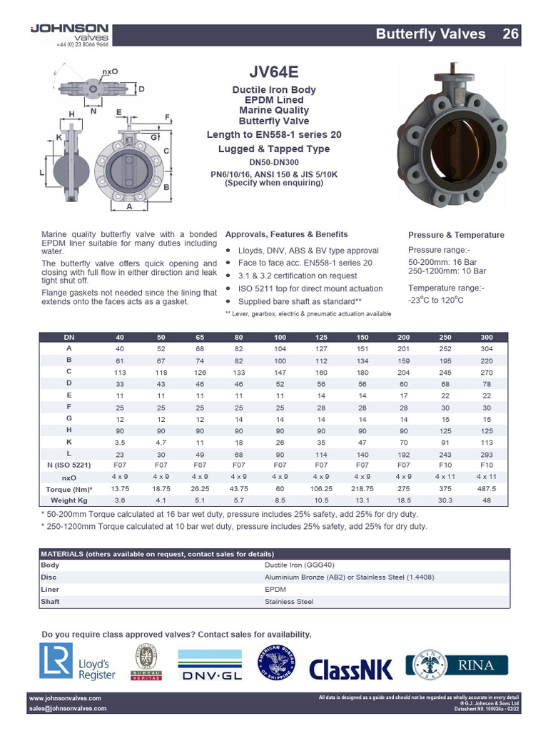 Johnson Valves — Dl EPDM lined Marine Butterfly-Valve II | PDF | Valve ...