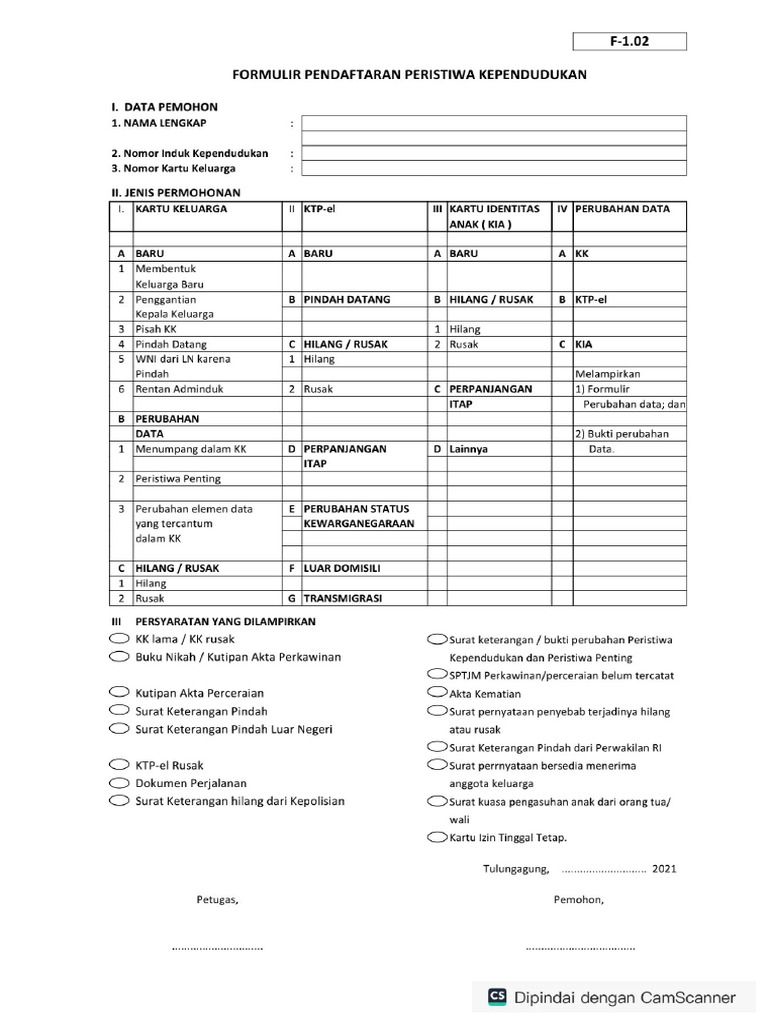 Formulir Daftar Penduduk | PDF