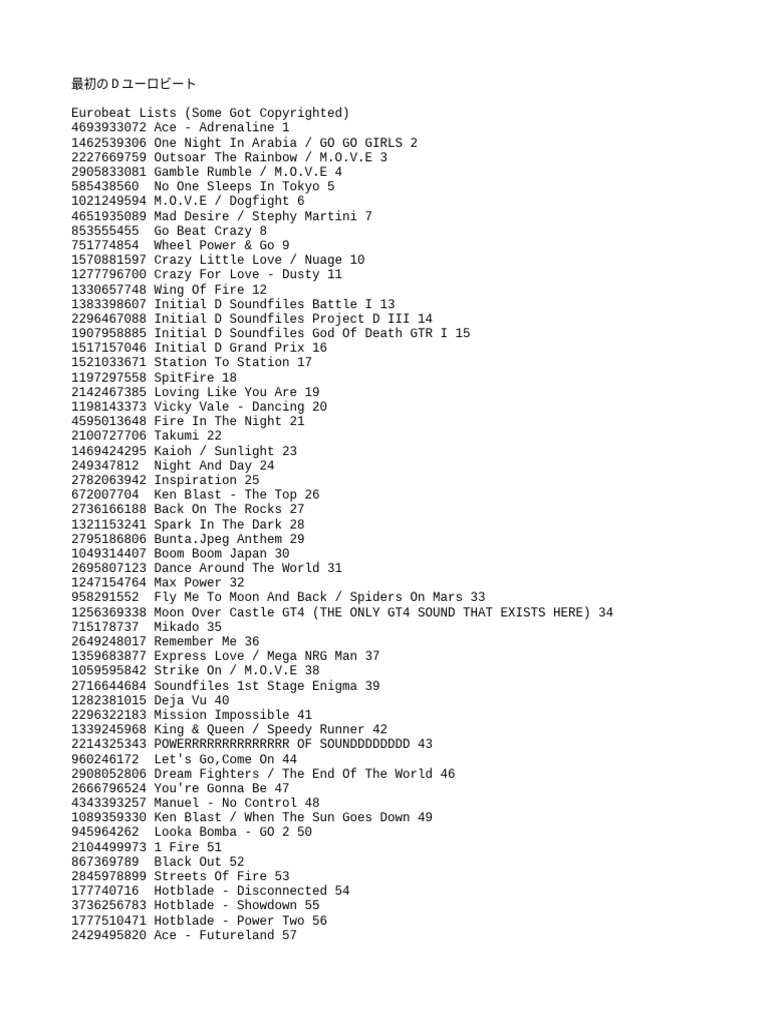 Initial D Eurobeat Music IDs | PDF