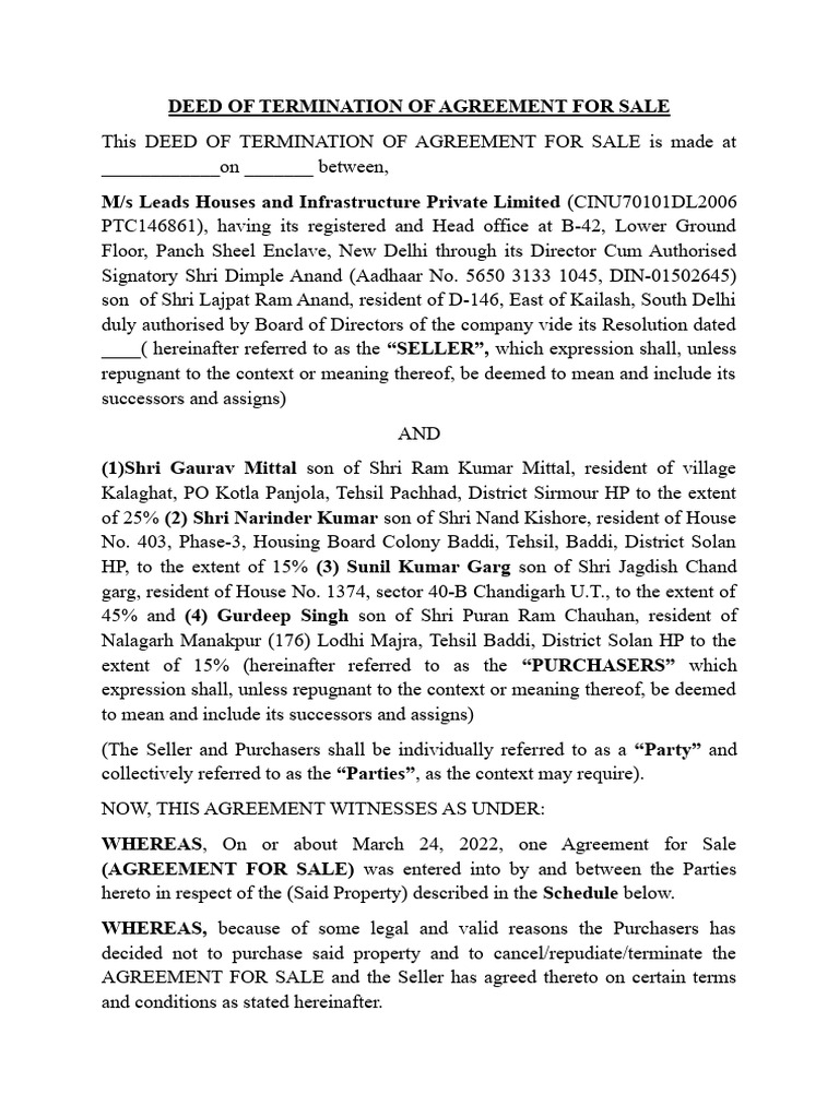 Deed of Termination Kaundi | Download Free PDF | Civil Law (Common Law ...