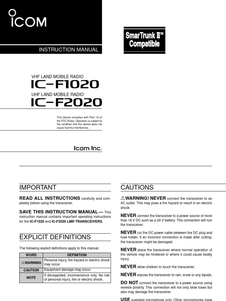 Ic-F1020 Ic - f2020: Instruction Manual | PDF | Electrical Connector ...