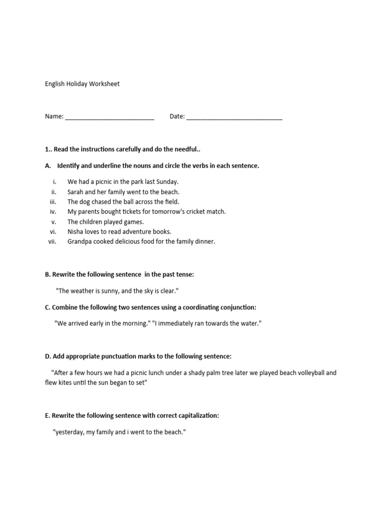 VII Eng Worksheet Remedial | PDF | English Language | Verb