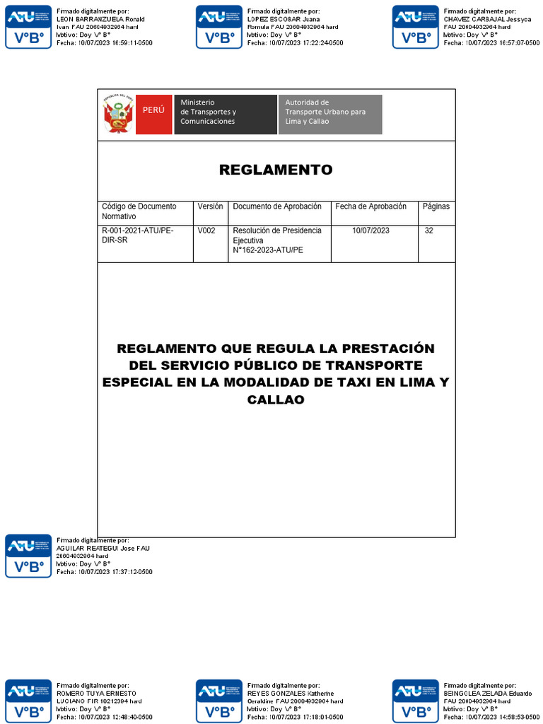 Reglamento Que Regula La Prestación Del Servicio Público de Transporte Especial en La Modalidad ...