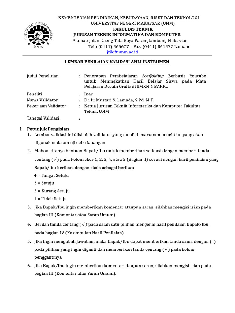 Lembar Validasi Instrumen Penelitian | PDF
