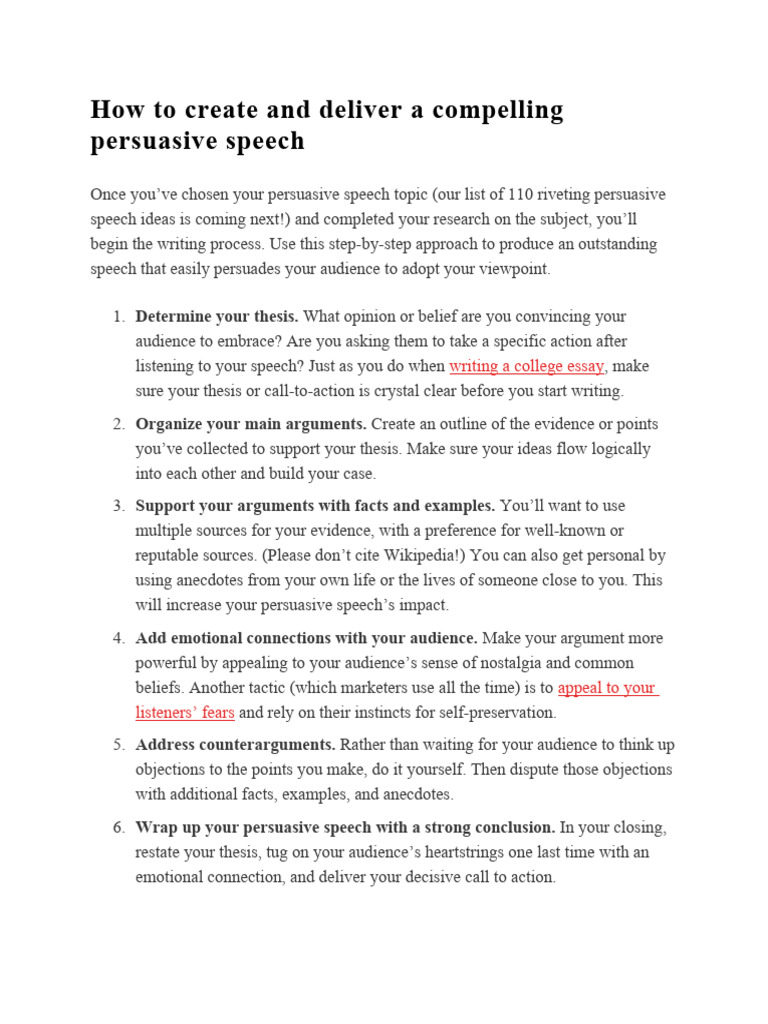 How To Create and Deliver A Compelling Persuasive Speech | PDF ...